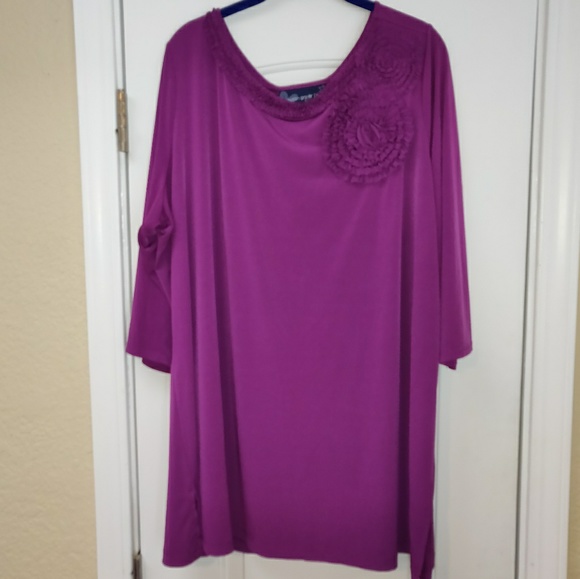 Susan Graver | Tops | Susan Graver Tunic Top With Origami Flower Trim ...
